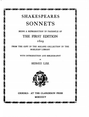 Shakespeares Sonnets (facs. ed. 1609 ) - Online Library of Liberty